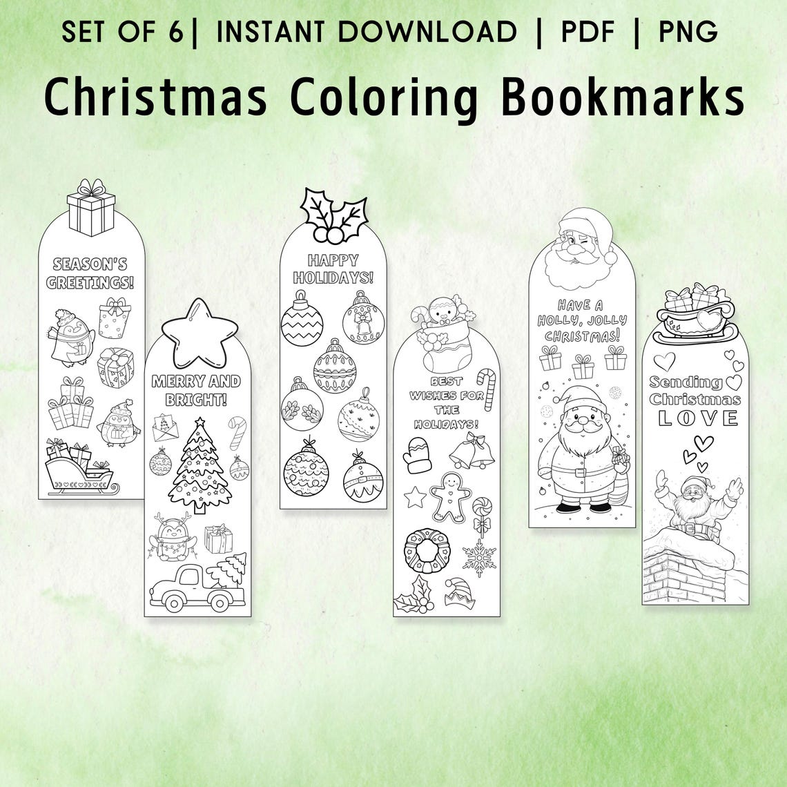 Christmas Coloring Bookmarks for Kids Bookmarks With Christmas Toppers ...