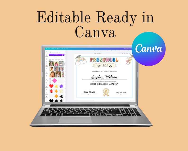 Editable Preschool Diploma Canva Template, Kindergarten Graduation ...