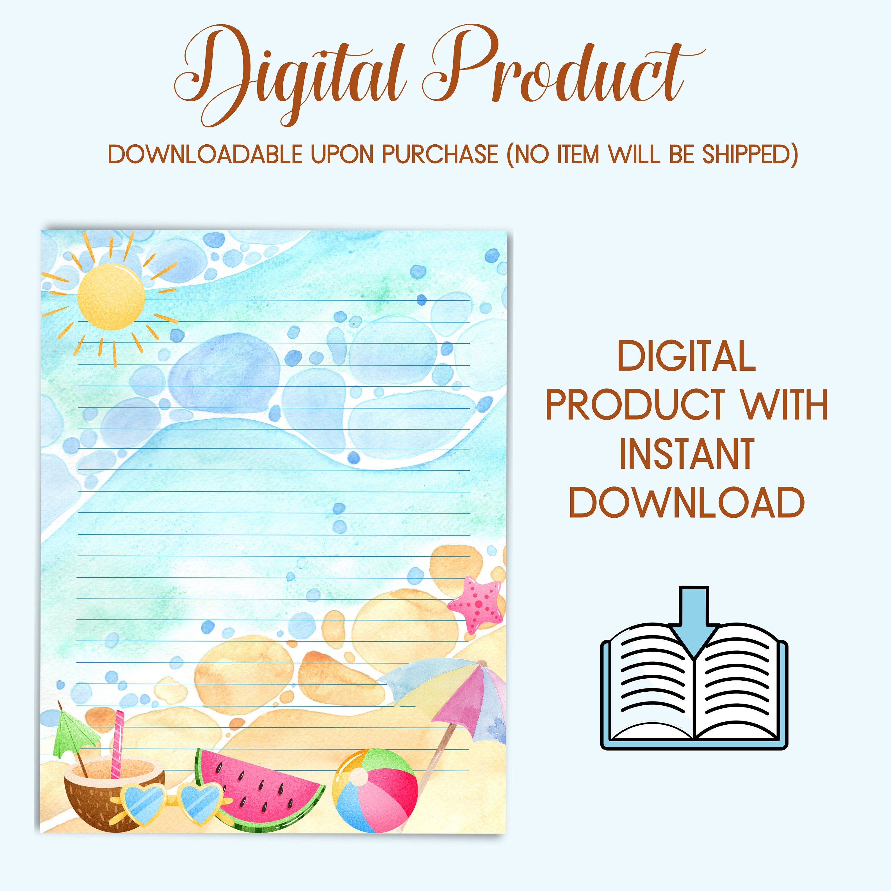 Summer Stationery Set Beach Vibe Watermelon Printable Stationary ...