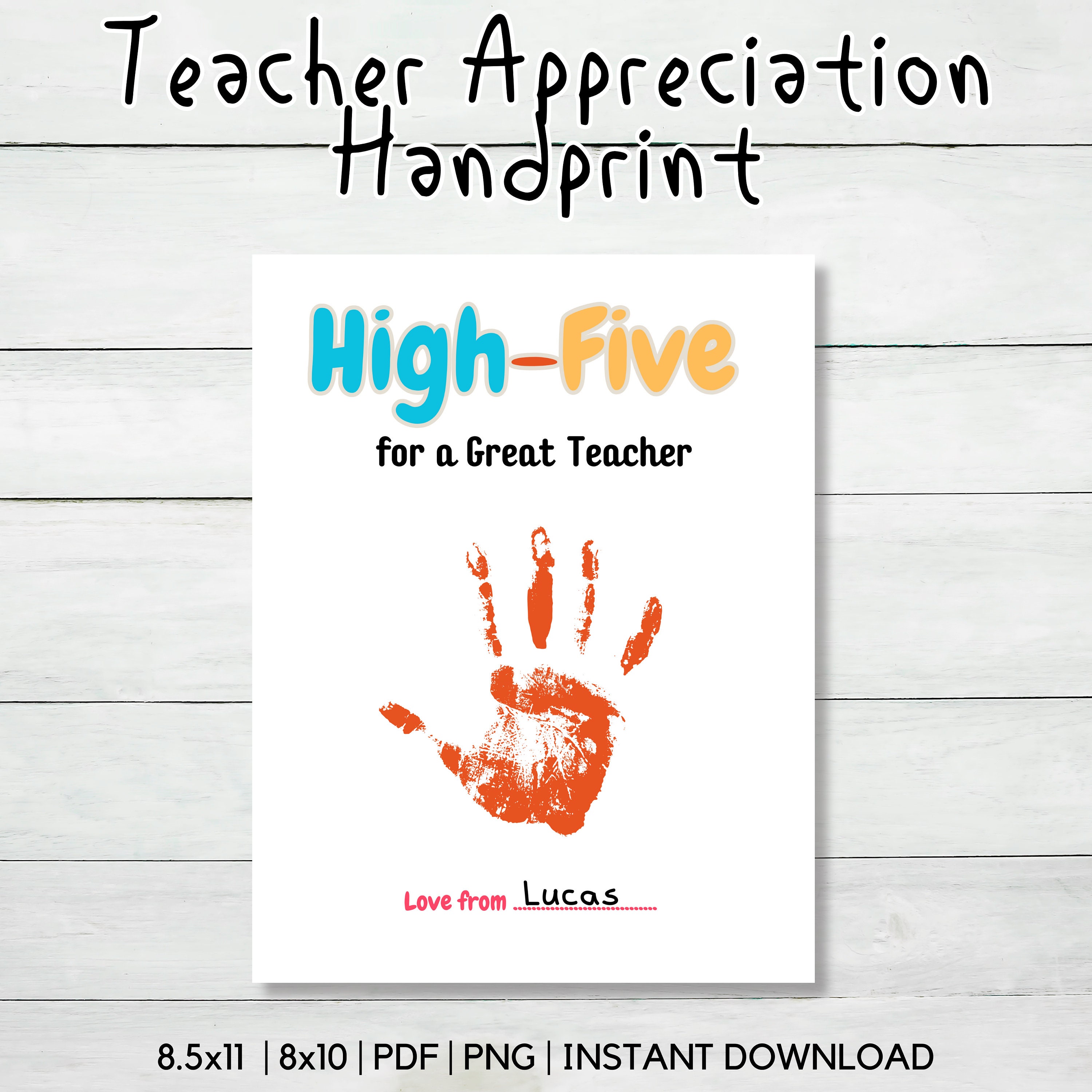 Handprint Craft Thank You Appreciation Gift High Five Easy Personal ...