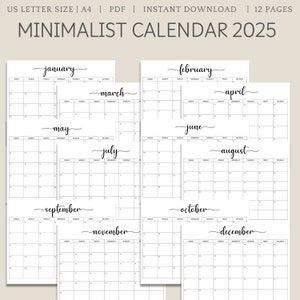 2025 Minimalist Calendar Printable Sunday Start Calendar Monthly ...