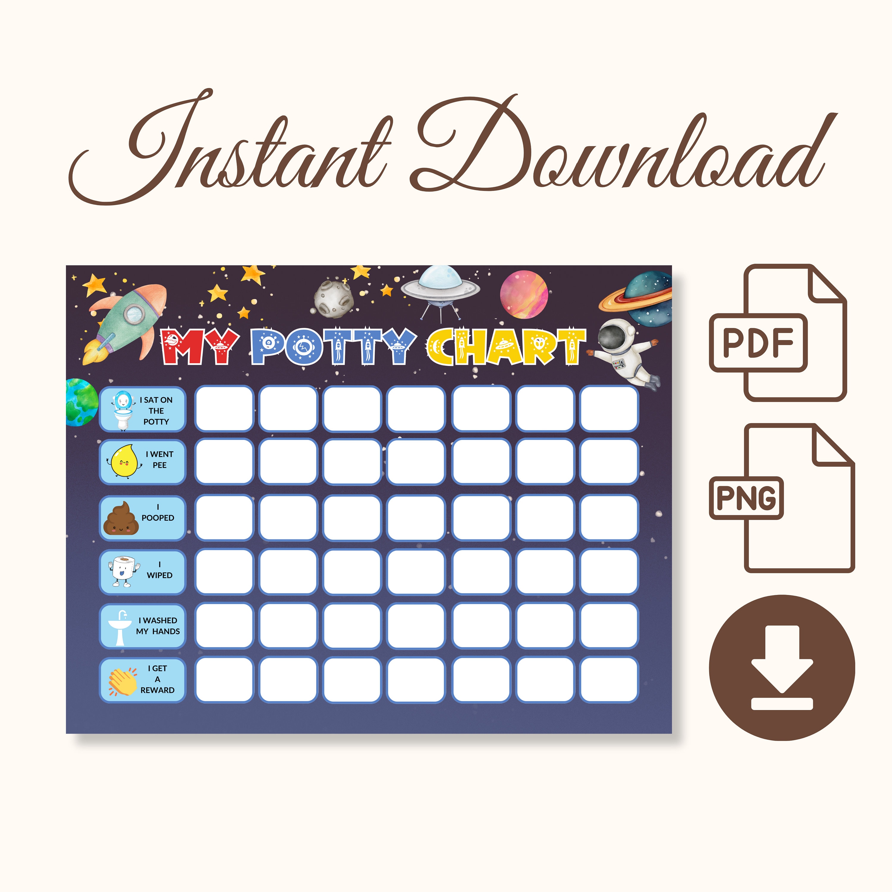 Space Potty Chart for Girls Boys Toilet Training Chart Kids Potty Chart ...