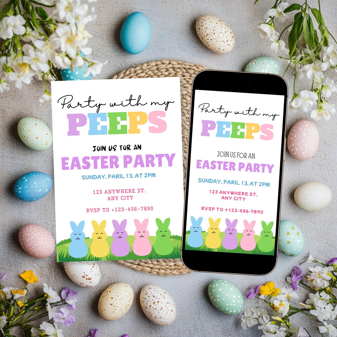 Customizable Easter Party With My Peeps Invitation Easter Bunny Peeps ...