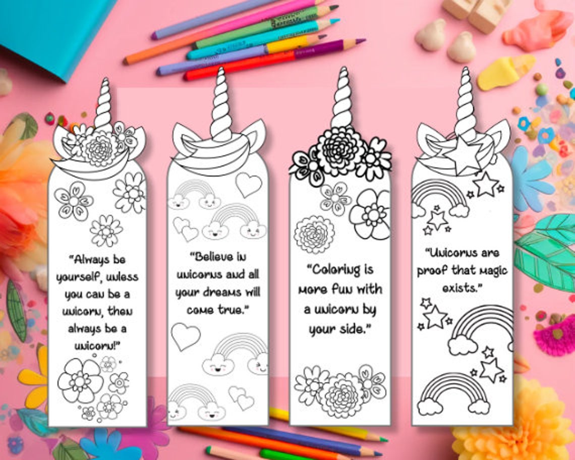 Unicorn Bookmarks Coloring Page Printable for Birthday Favors Unicorn ...