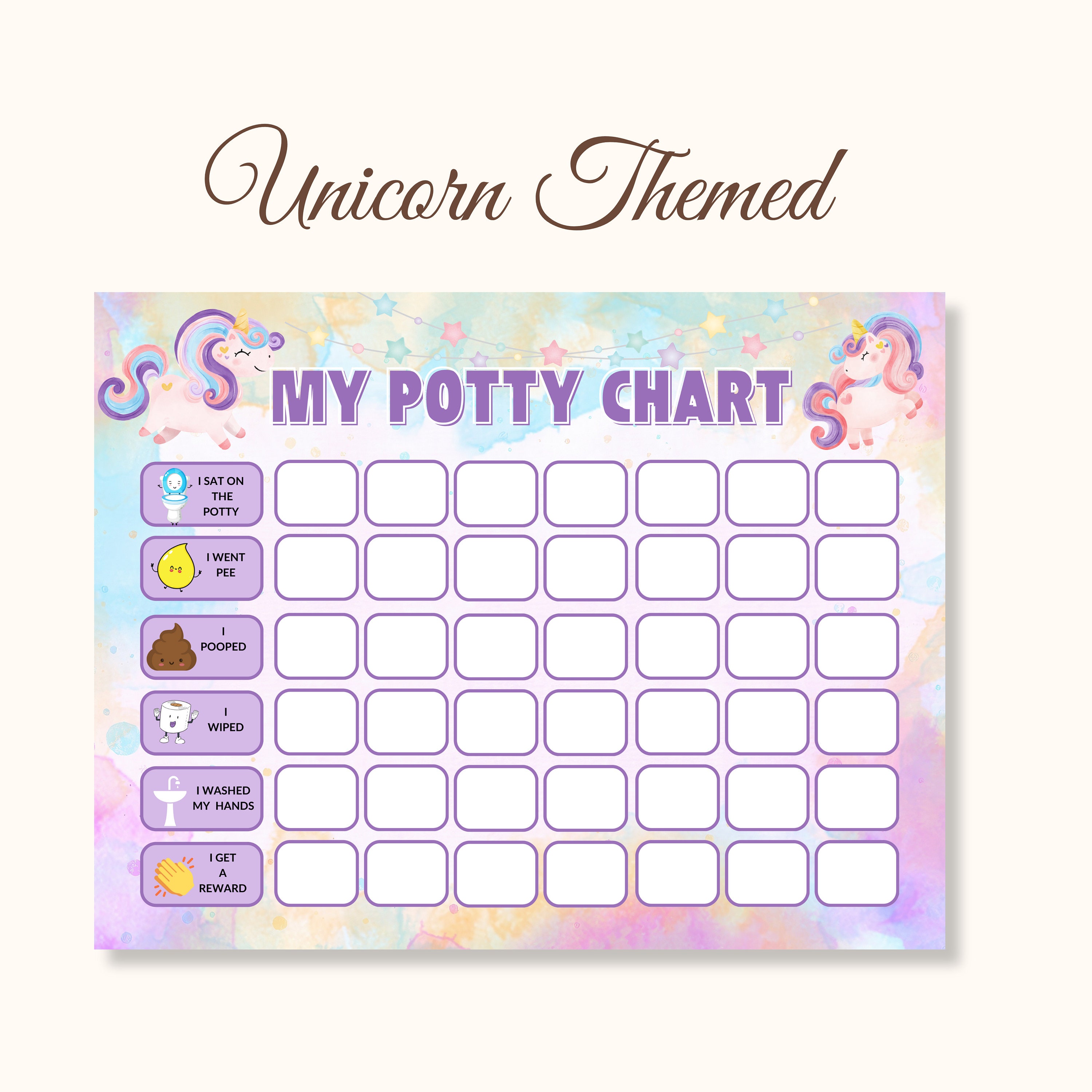 Unicorn Potty Chart for Girls Toilet Training Chart Kids Potty Chart ...