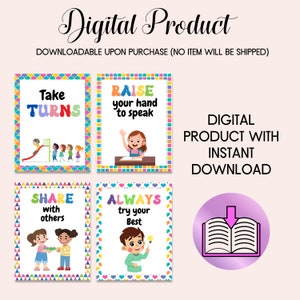 Classroom Rules Poster Set of 12 Class Expectations Elementary ...