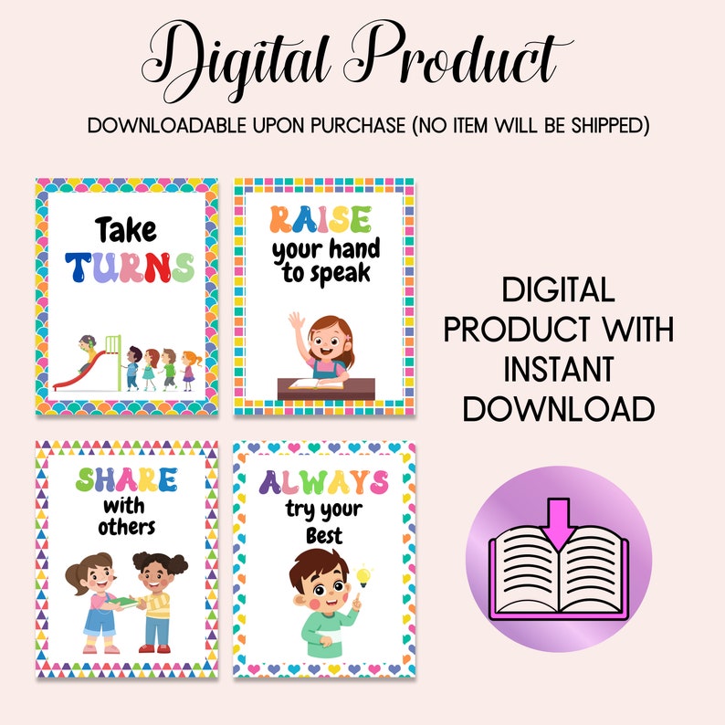 Classroom Rules Poster Set of 12 Class Expectations Elementary ...