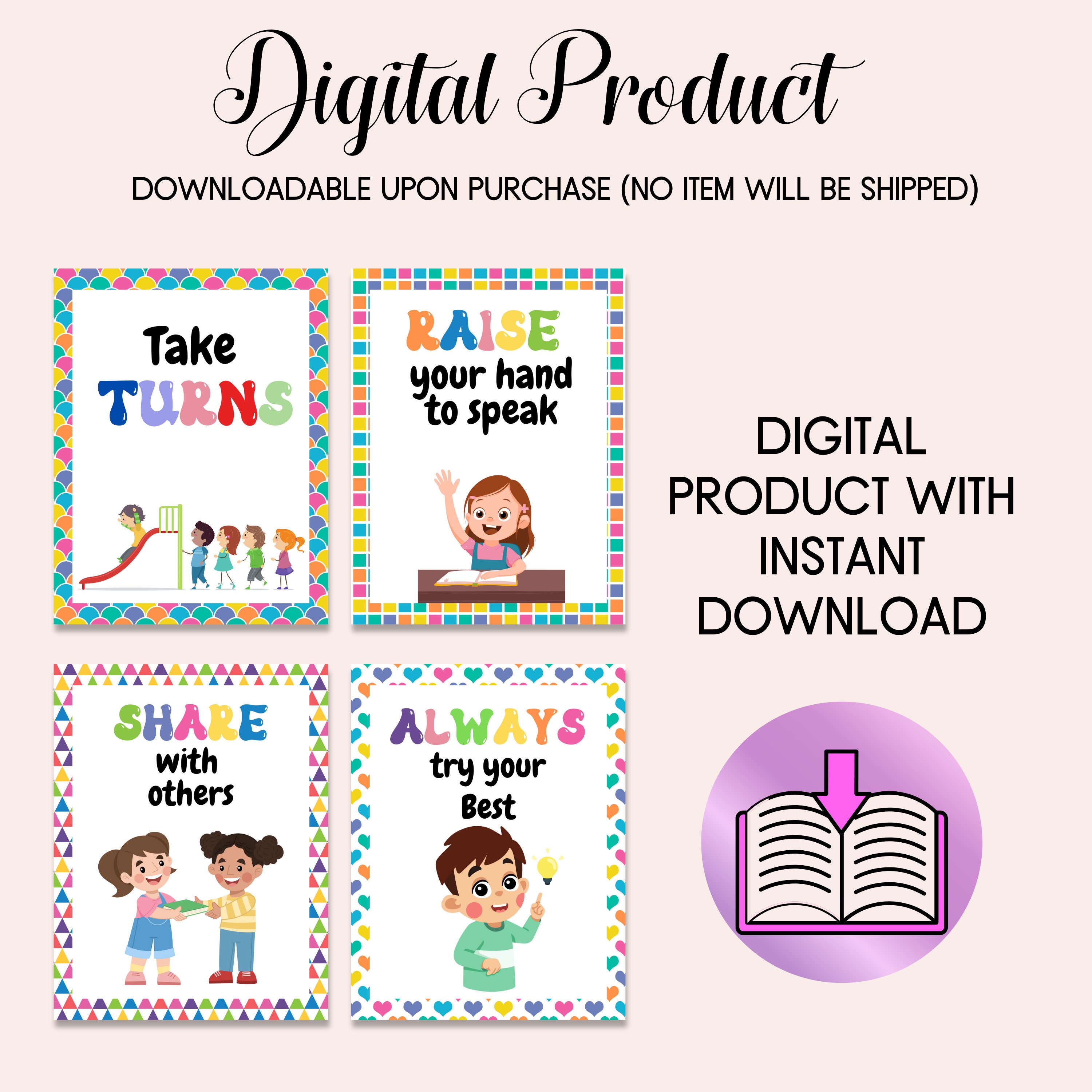 Classroom Rules Poster Set of 12 Class Expectations Elementary ...