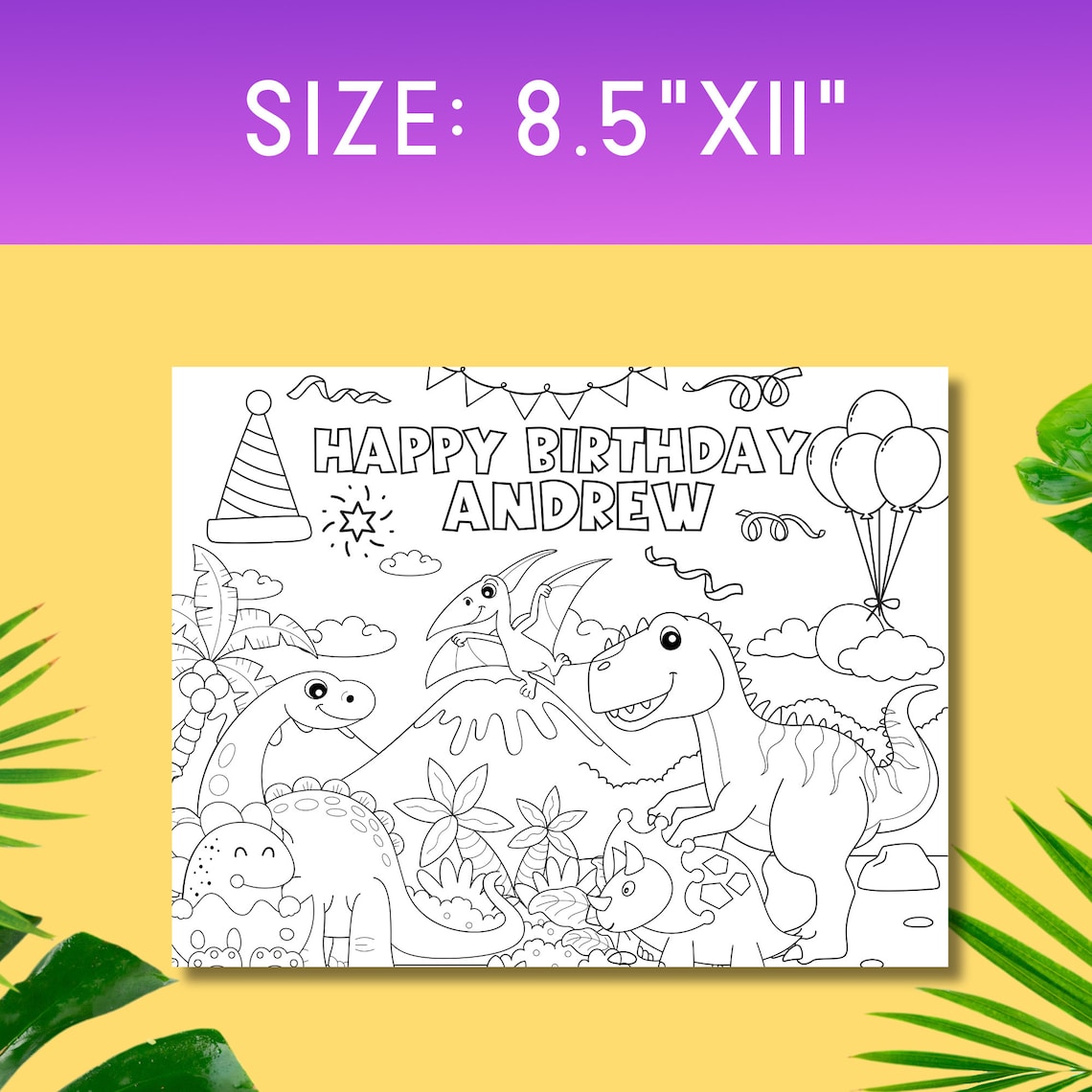 Editable Dinosaur Birthday Coloring Page Dinosaur Coloring Placemat ...