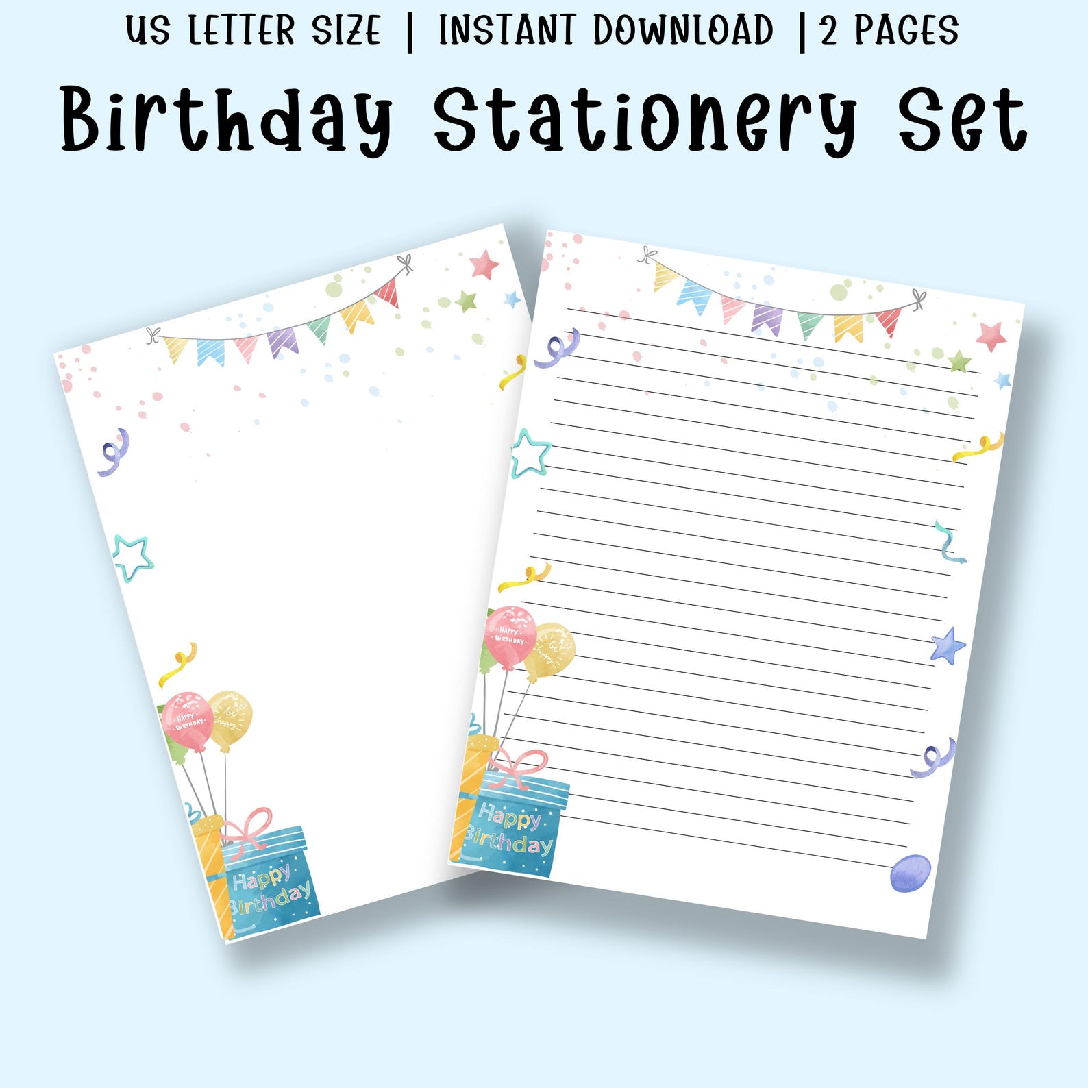 Happy Birthday Stationary Printable Stationery Birthday Paper for Him ...