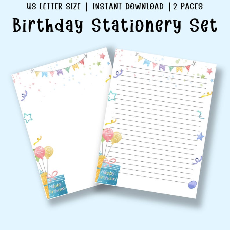 Happy Birthday Stationary Printable Stationery Birthday Paper for Him ...