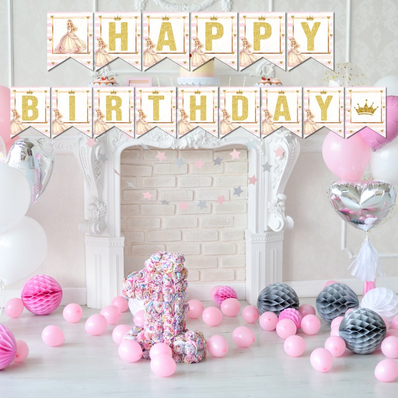 Princess Happy Birthday Banner Printable Princess Birthday Banner ...