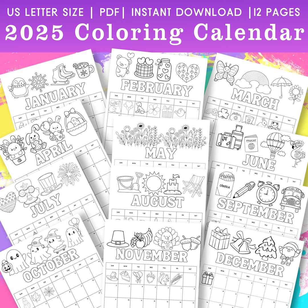 Printable 2025 Coloring Calendar for Kids Elementary Teacher Calendar ...