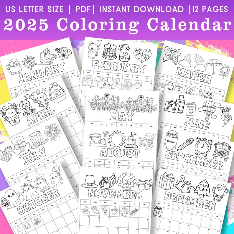 Printable 2025 Coloring Calendar for Kids Elementary Teacher Calendar ...