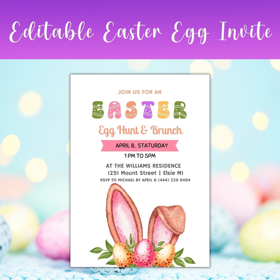 Editable Easter Egg Hunt Invitation Easter Party Invite Easter Egg ...
