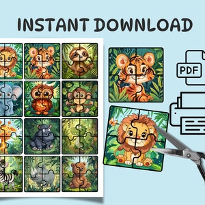Puzzle Printable for Kids Animals Jungle Farm Sea Easy 4 Piece Puzzle ...