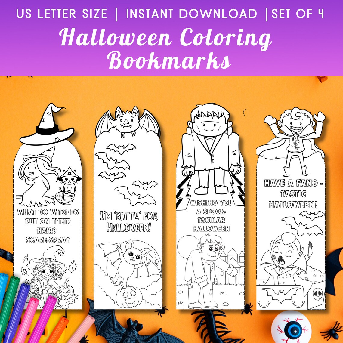 Printable Halloween Coloring Bookmarks to Color Halloween - Etsy