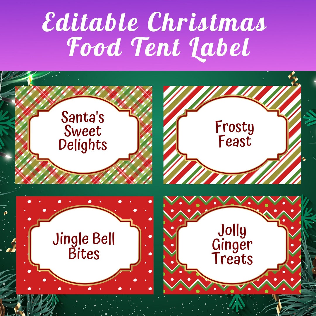 Editable Christmas Food Labels Christmas Food Card Holiday Party Décor ...