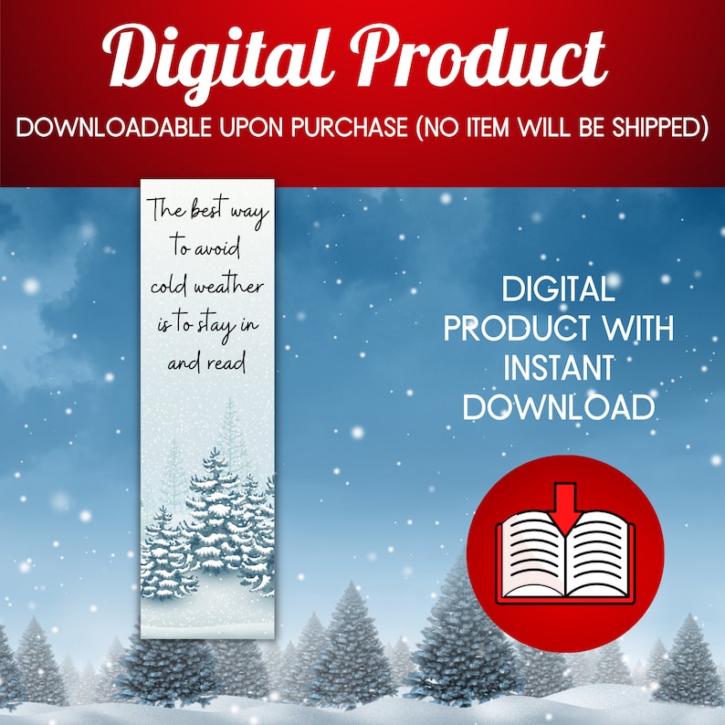 Winter Bookmark Printable Set of 4 Holiday Bookmarks Book Lovers Gift ...