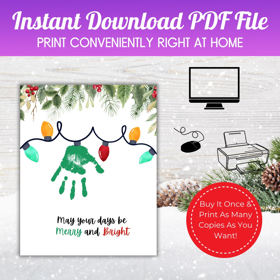 Christmas Handprint Craft Printable Christmas Lights Handprint Art DIY ...