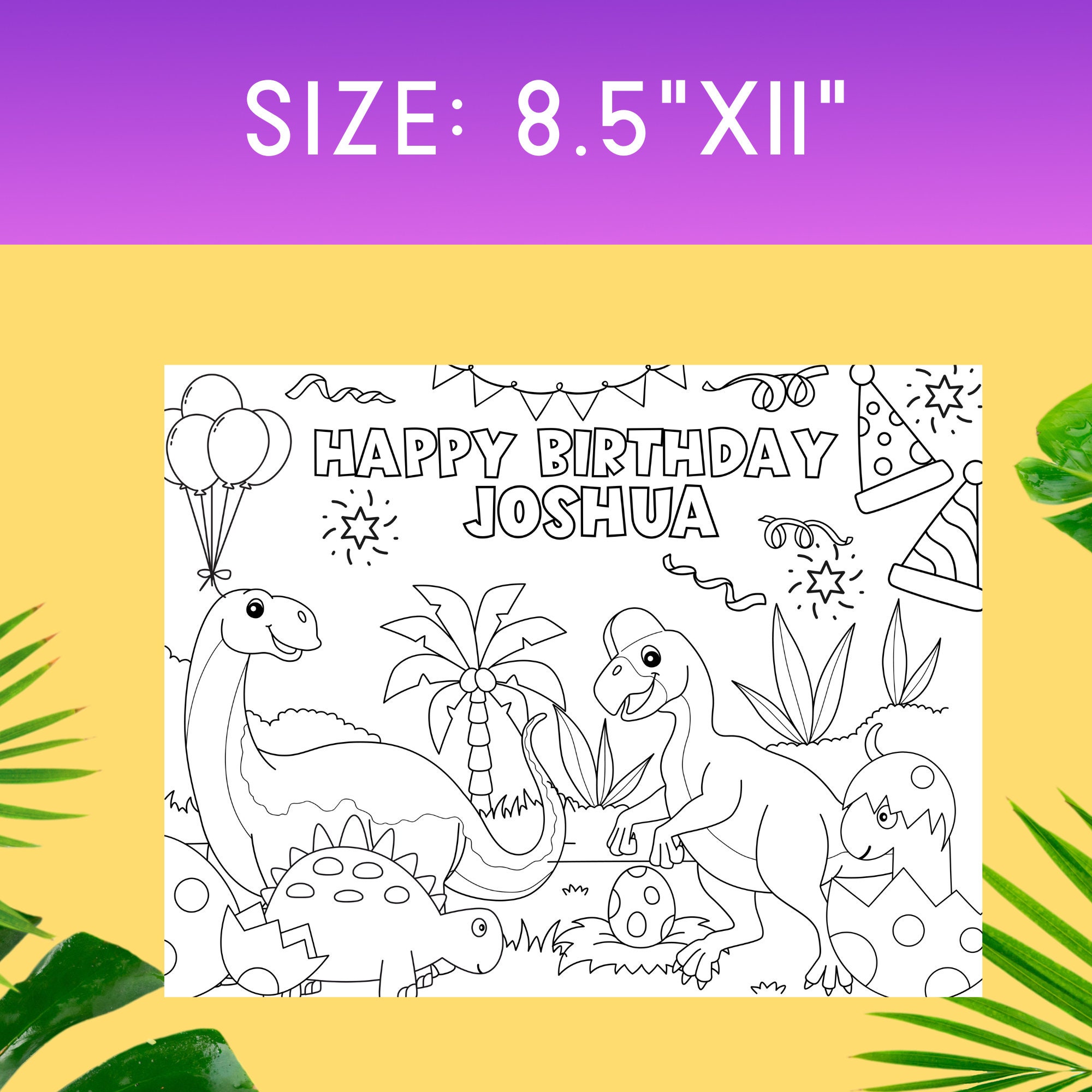 Editable Dinosaur Birthday Coloring Page Dinosaur Coloring Placemat ...