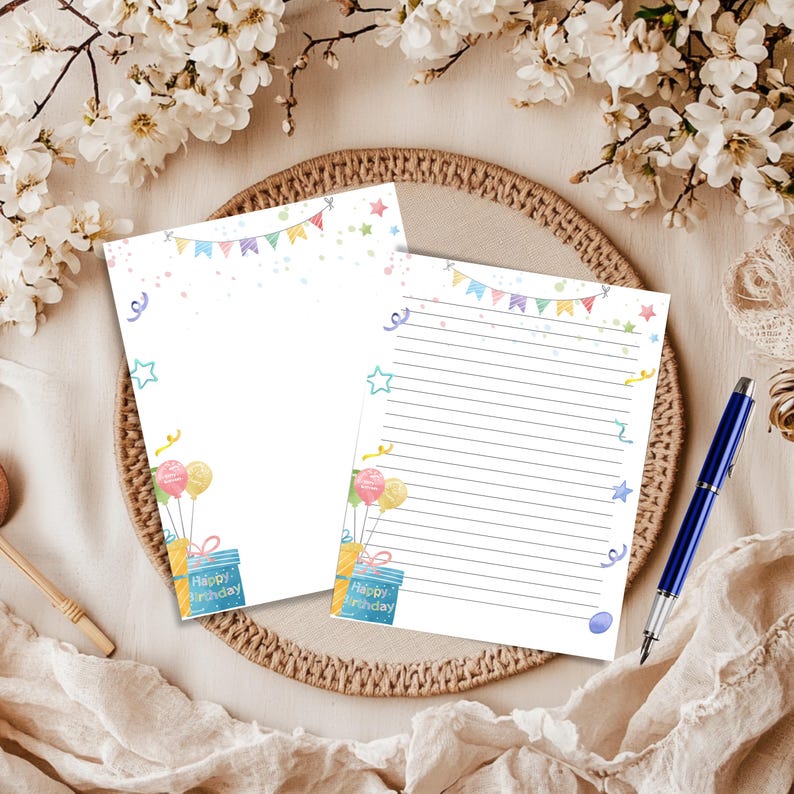 Happy Birthday Stationary Printable Stationery Birthday Paper for Him ...