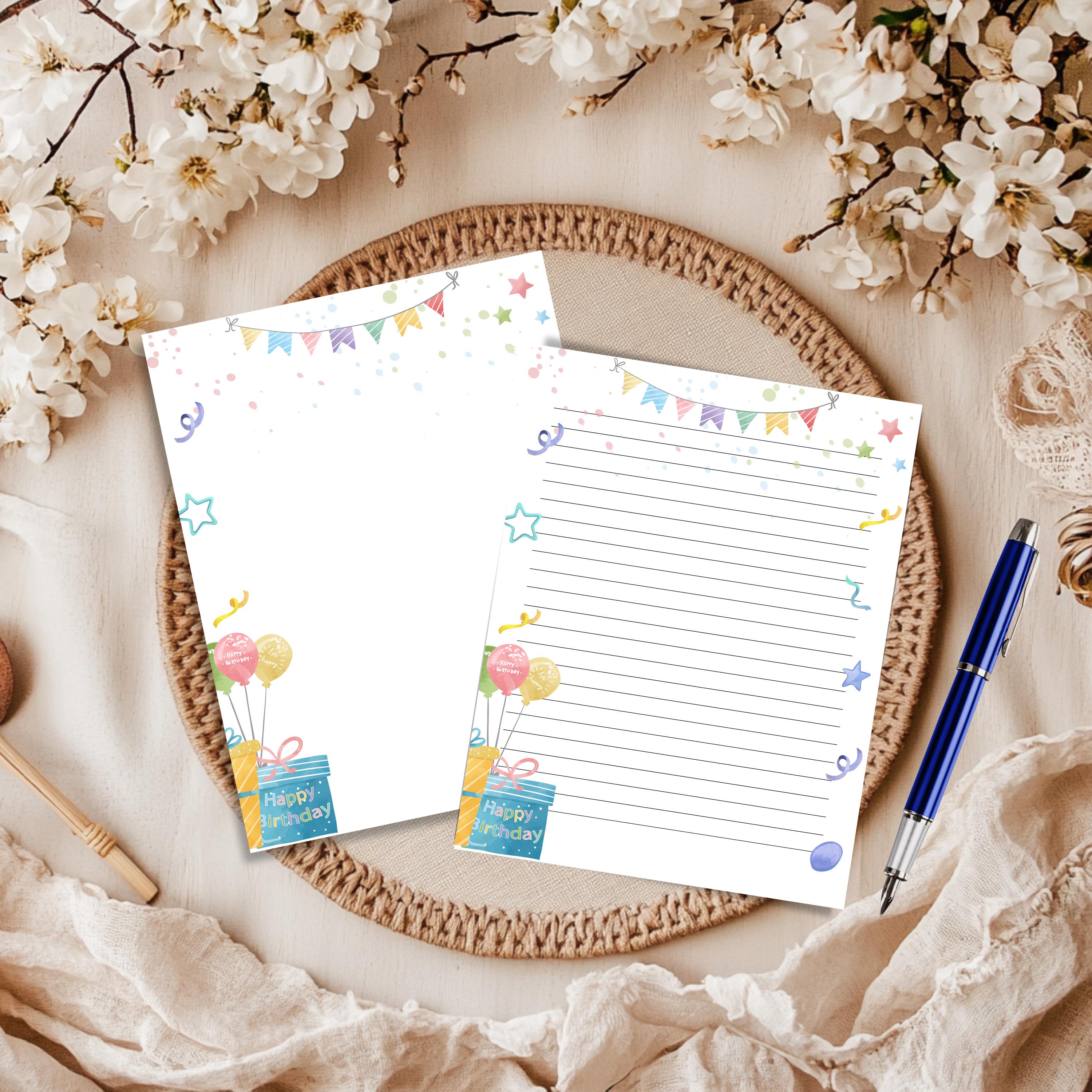 Happy Birthday Stationary Printable Stationery Birthday Paper for Him ...