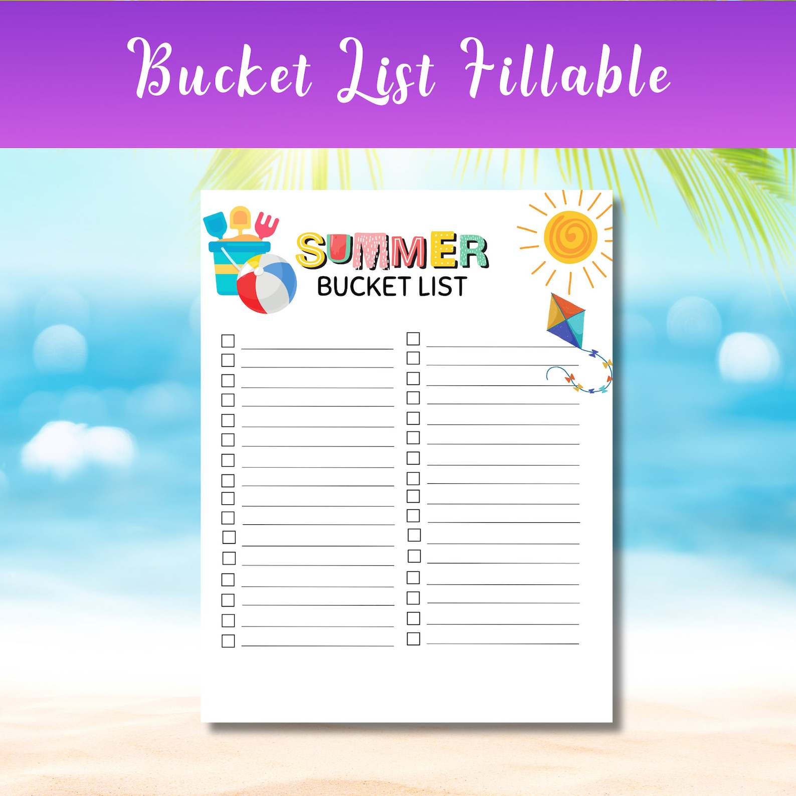 Summer Bucket List Printable Summer Bucket List Blank Summer Bucket ...