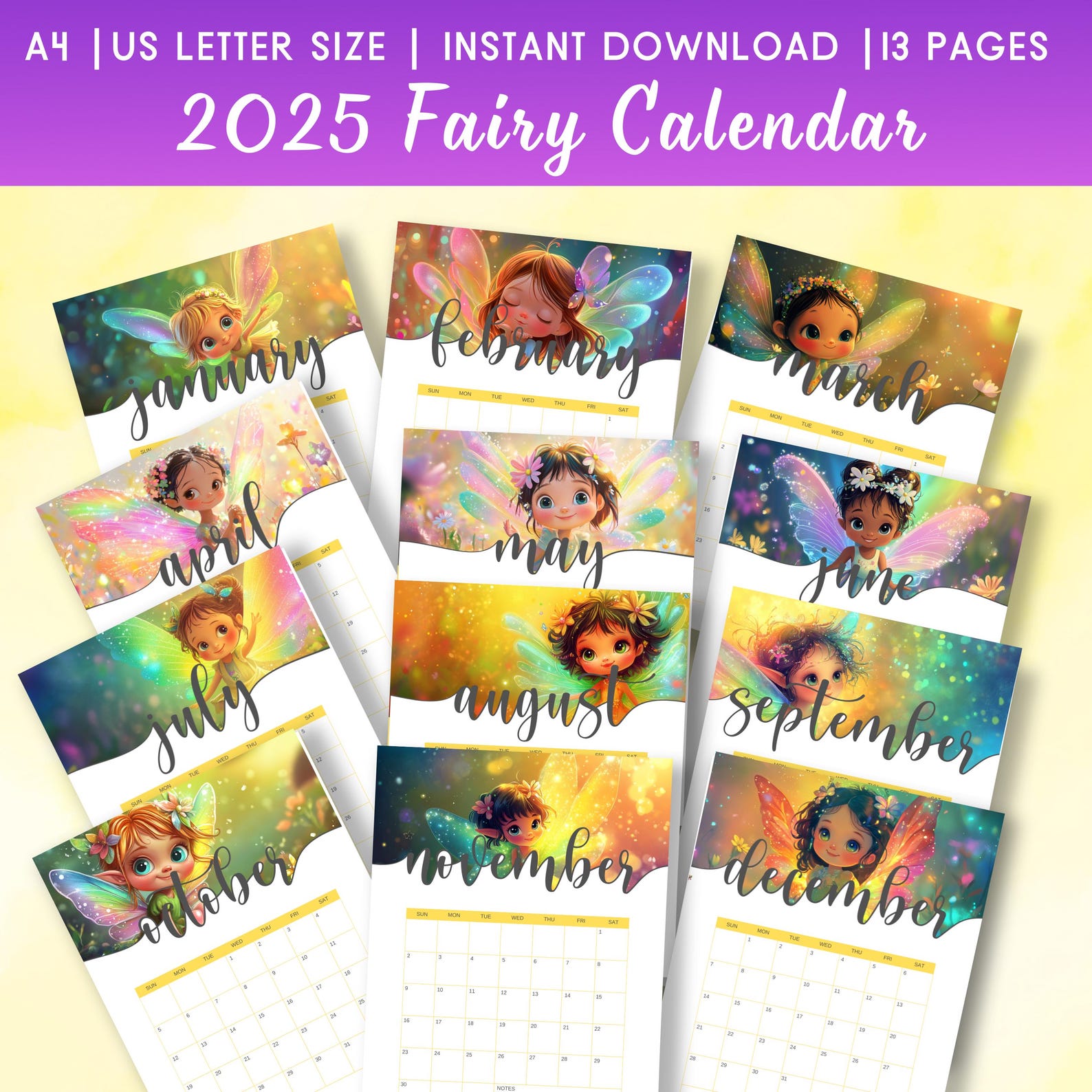 Fairy Calendar 2025 Printable Download Fantasy Fairy Calendar Whimsical ...