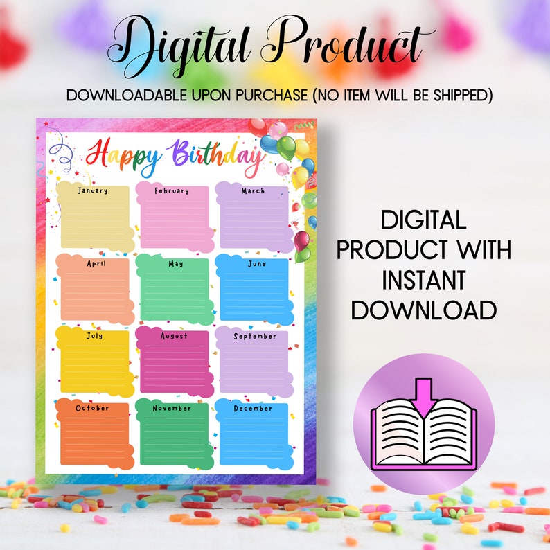 Birthday Bulletin Board Printable Rainbow Colors Class Birthday Display ...