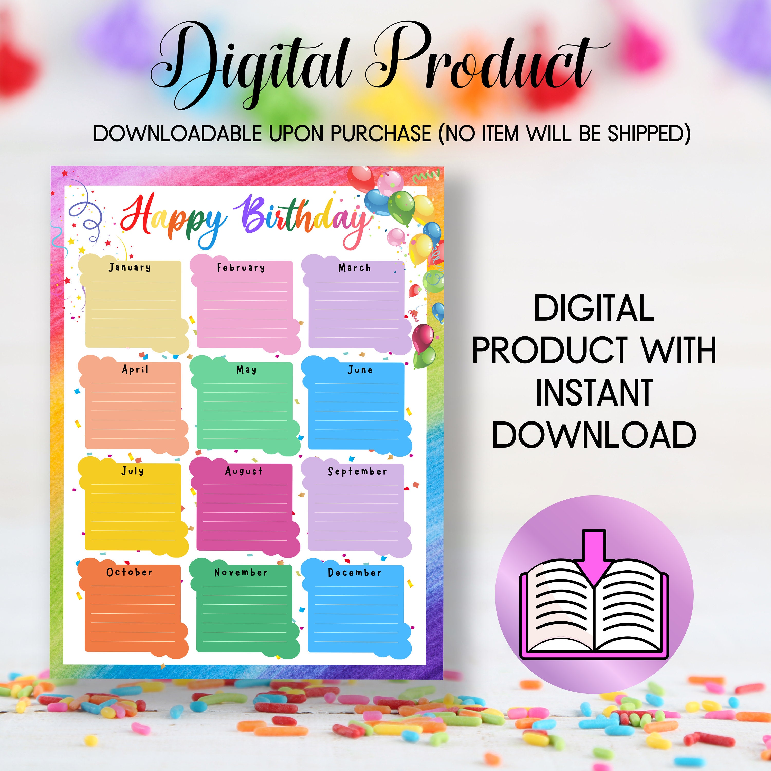 Birthday Bulletin Board Printable Rainbow Colors Class Birthday Display ...