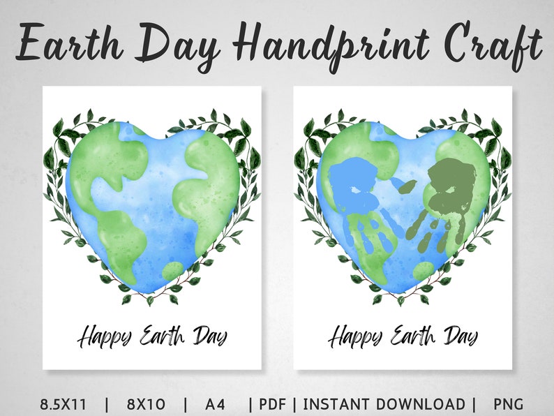 Printable Earth Day Handprint Art Craft Happy Earth Day Gift World ...