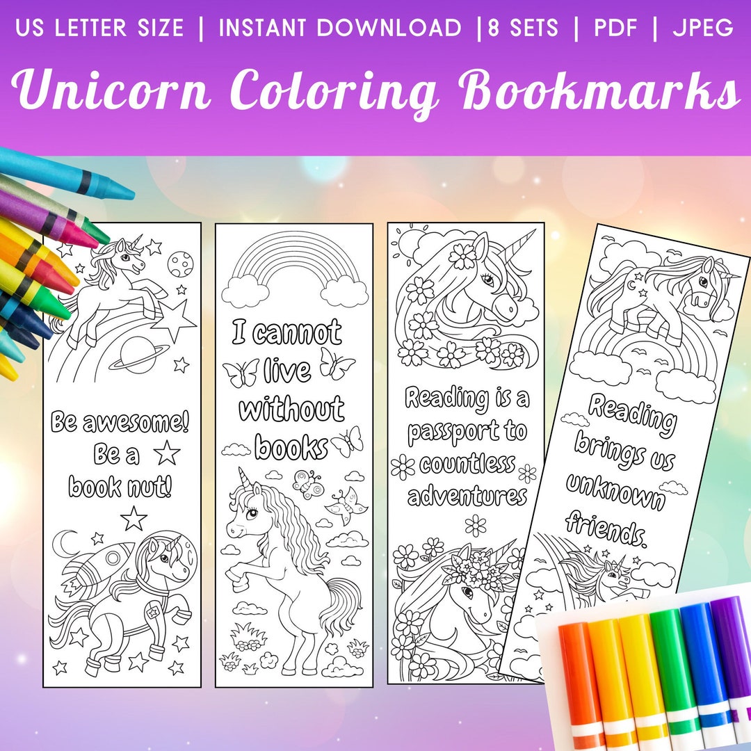 Unicorn Coloring Bookmarks Printable Unicorn Coloring - Etsy