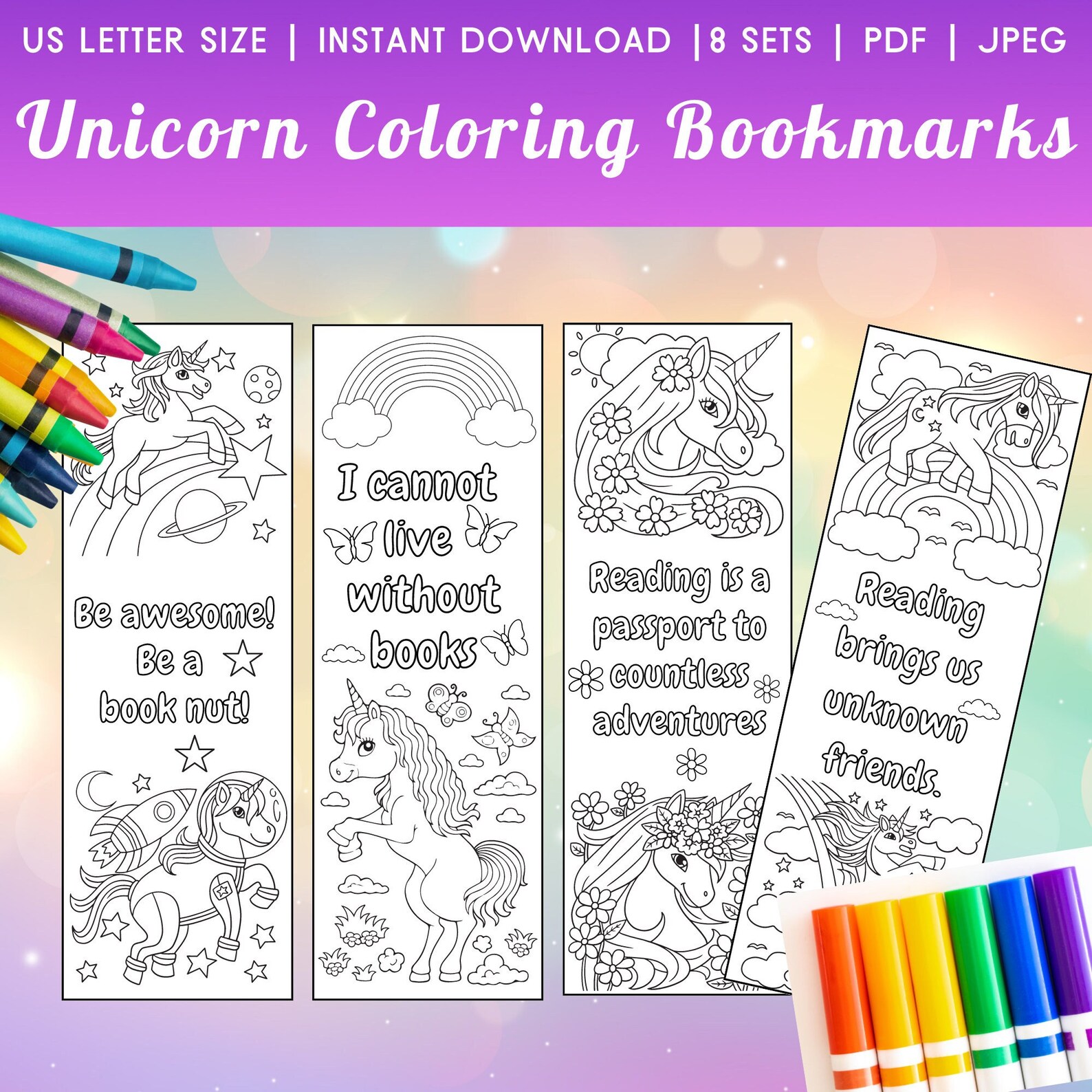 Unicorn Coloring Bookmarks Printable Unicorn Coloring - Etsy