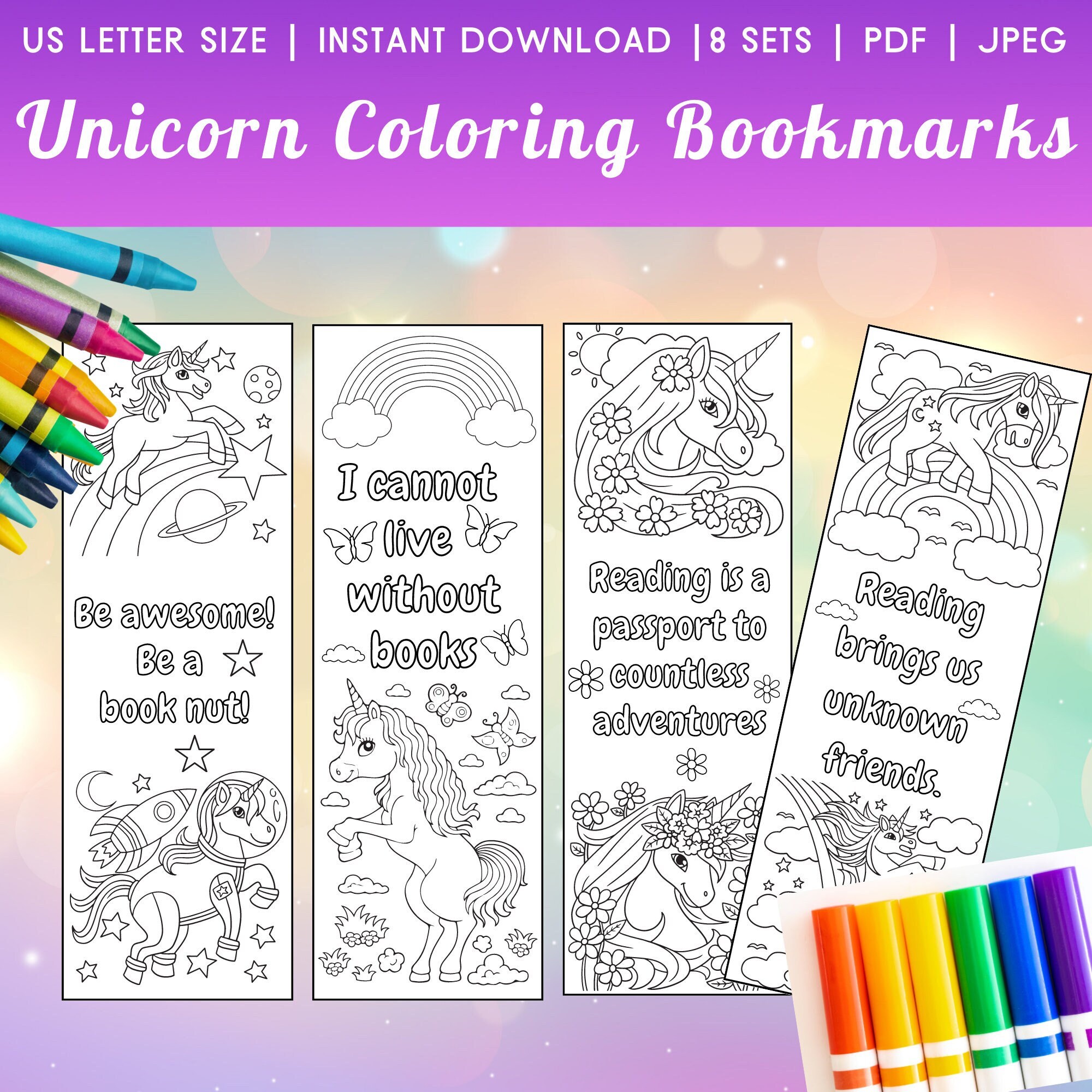 Unicorn Coloring Bookmarks Printable Unicorn Coloring - Etsy
