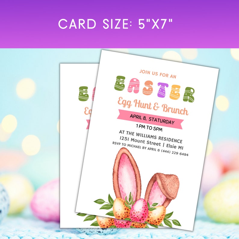 Editable Easter Egg Hunt Invitation Easter Party Invite Easter Egg Brunch Customizable Whimsical ...