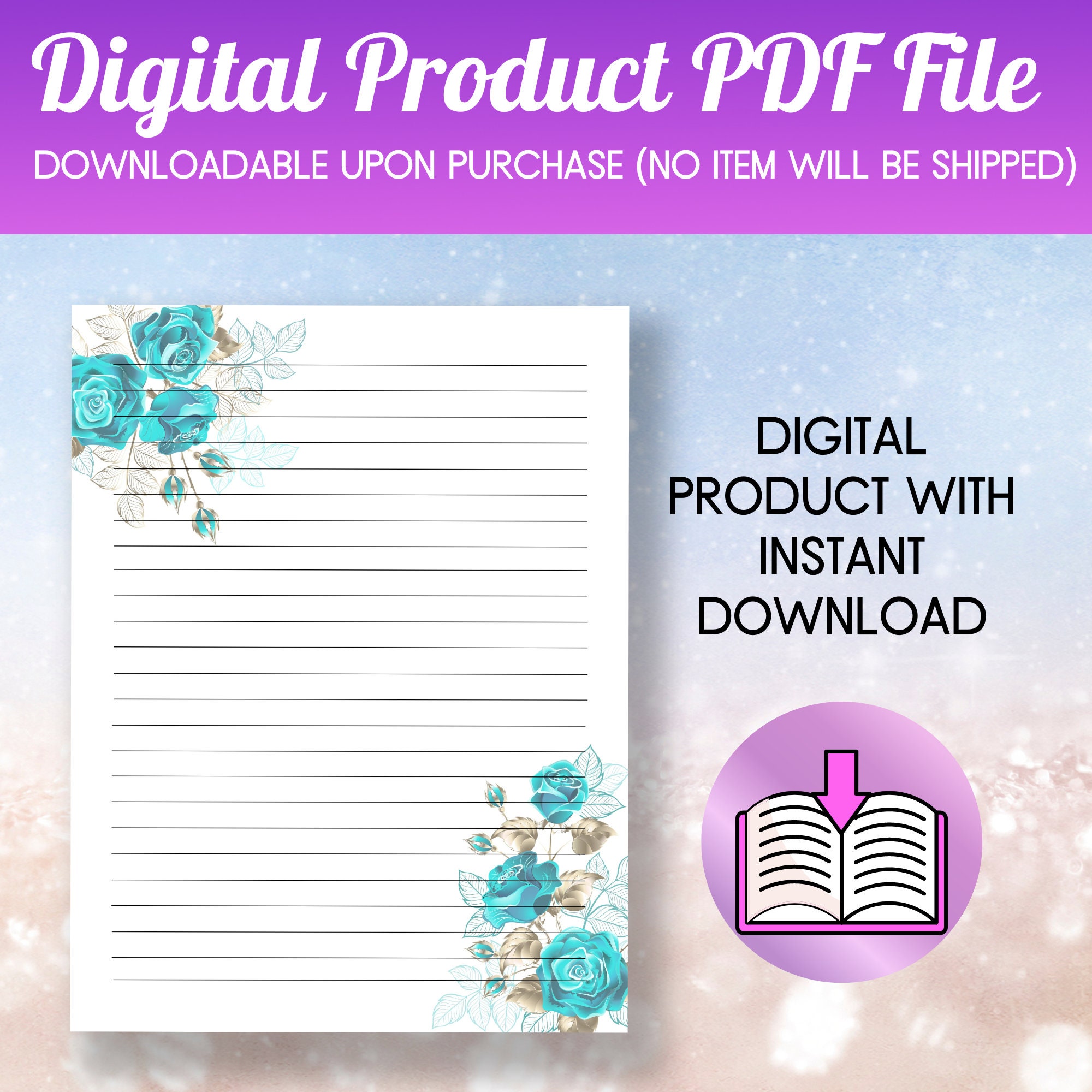 Printable Rose Stationery Flower Stationery Floral Stationery Set ...
