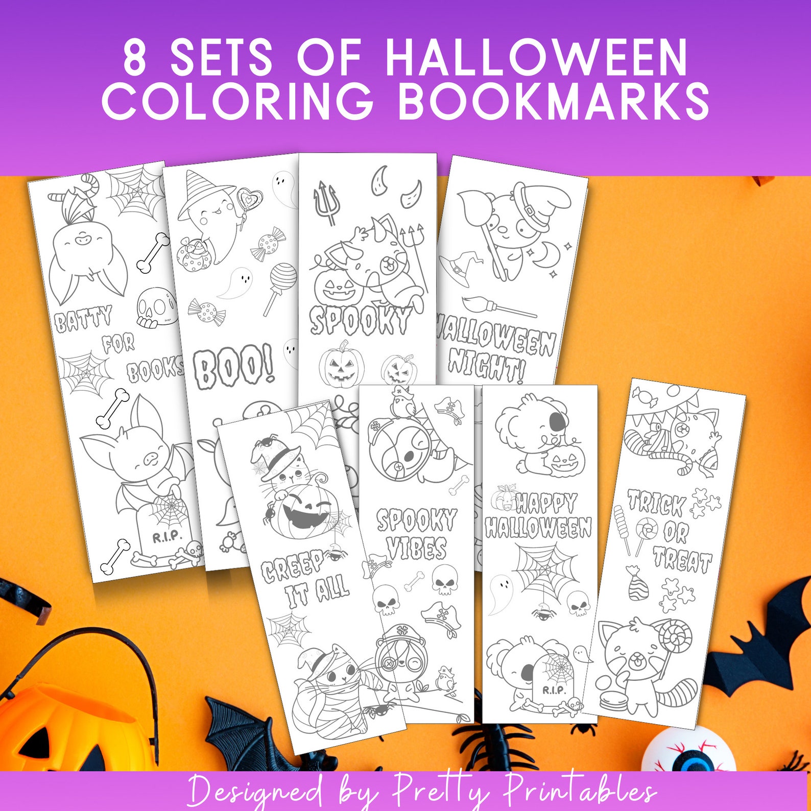 Halloween Coloring Bookmarks for Kids Set of 8 Halloween Bookmarks ...
