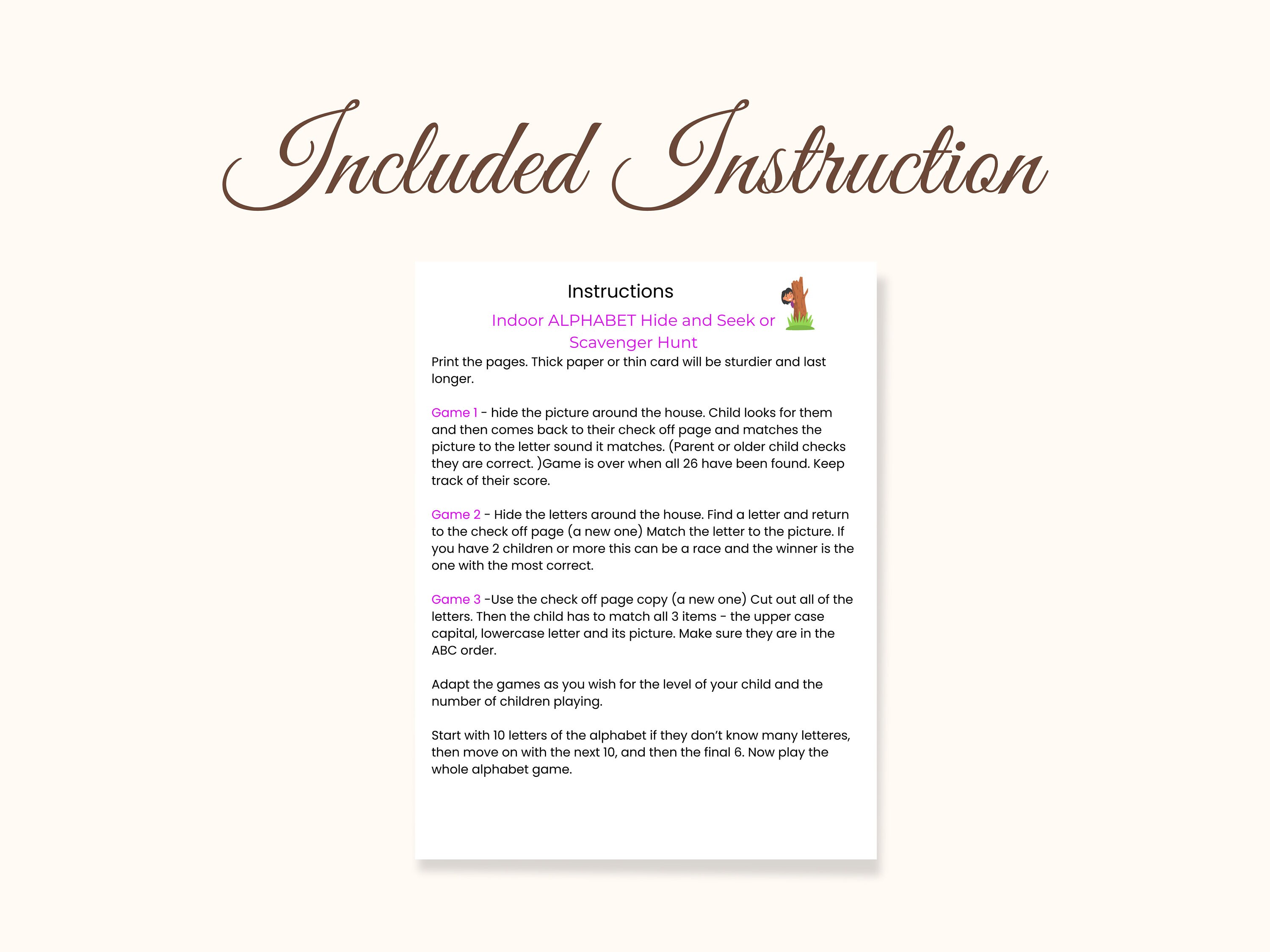 Alphabet Scavenger Hunt Prek Kindergarten Fun Indoors Hide and Seek ...