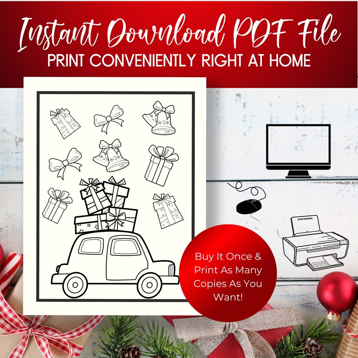 Printable Christmas Coloring Pages Christmas Favor Christmas Activity ...