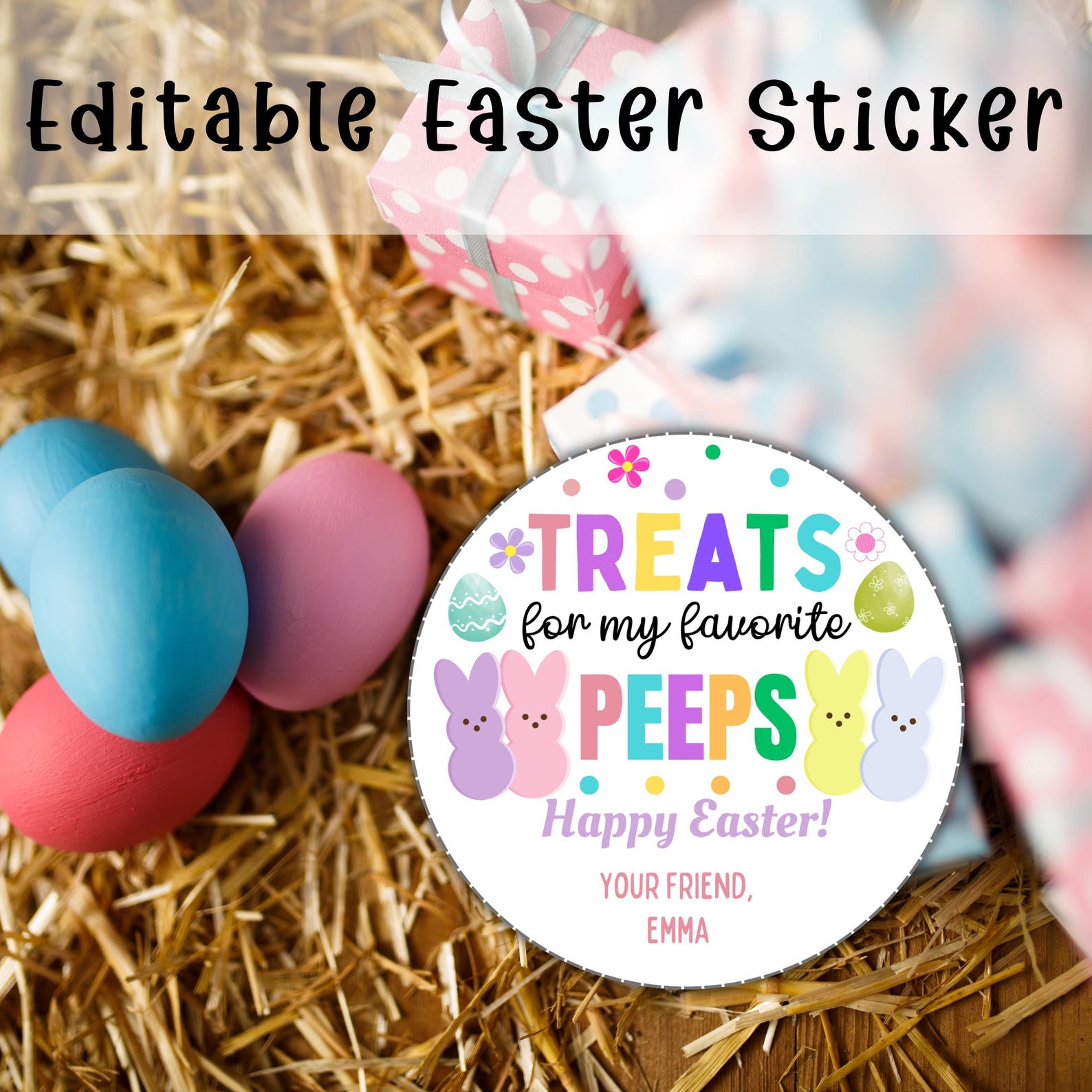 Editable Easter Stickers Kids Easter Tags Gift Sticker Easter Gift Tags ...