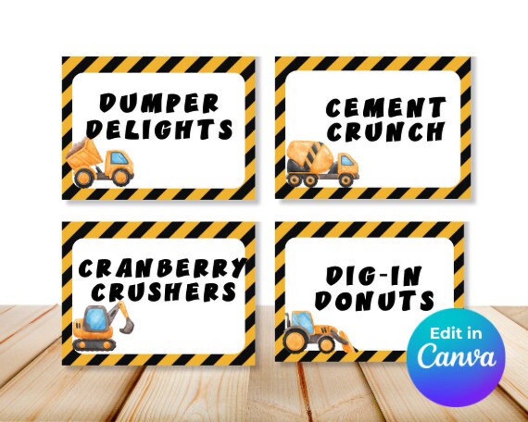 Editable Construction Food Tent Construction Food Labels Place Cards ...