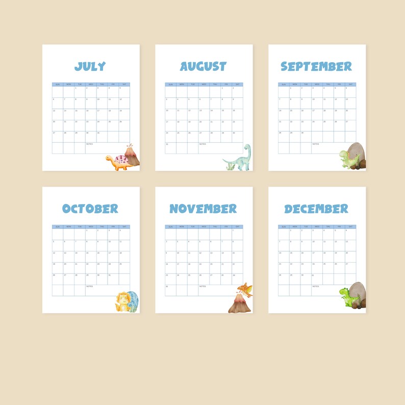 2025 Dinosaur Calendar Printable for Kids Monthly Planner Dino Lover ...