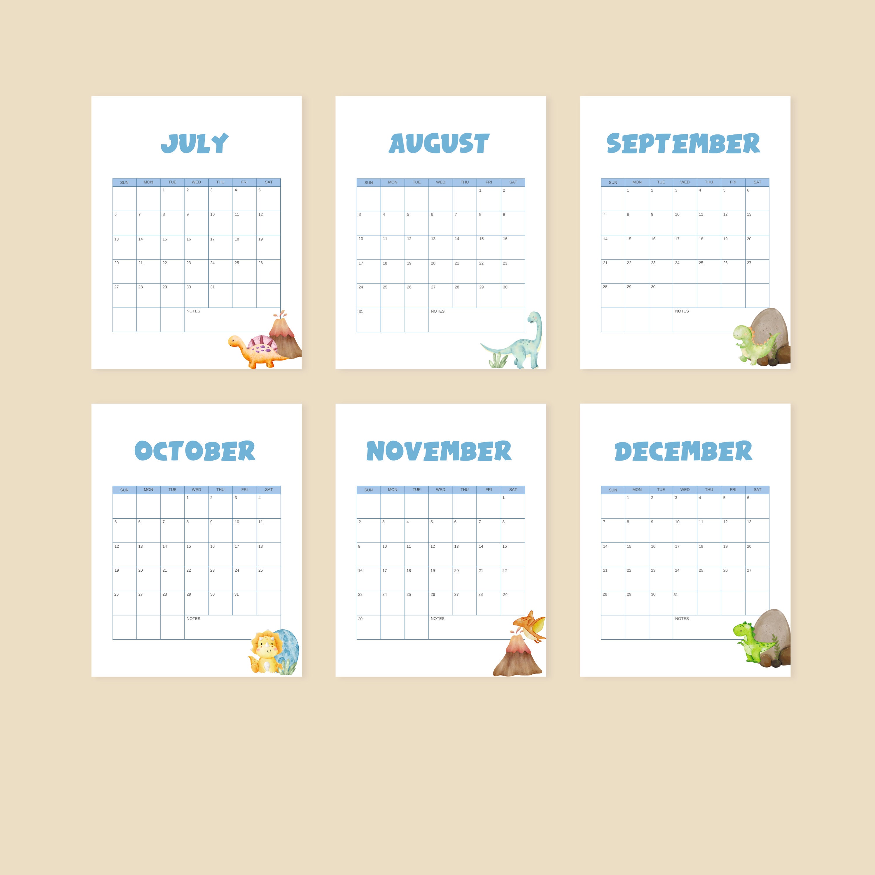 2025 Dinosaur Calendar Printable for Kids Monthly Planner Dino Lover ...