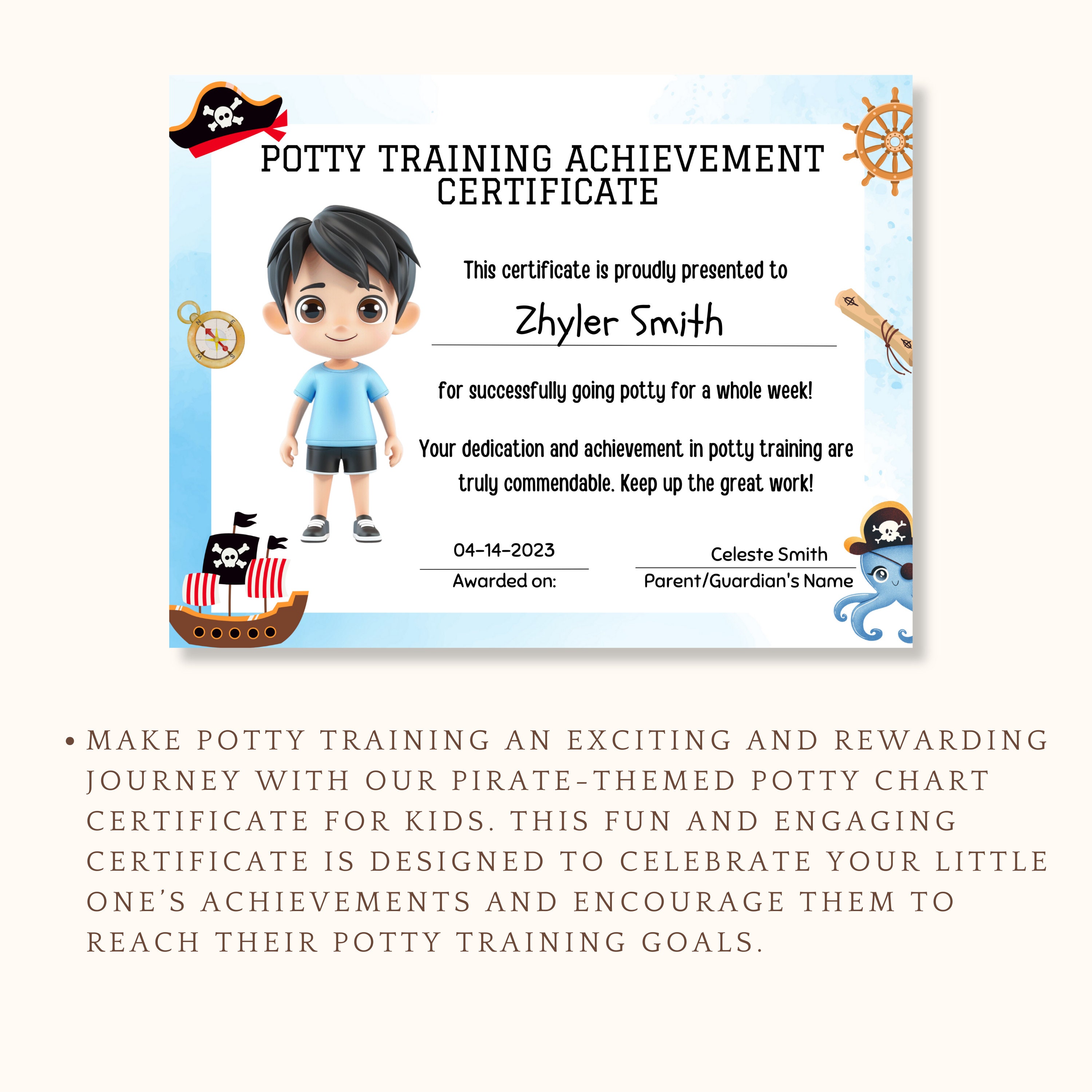 Pirate Potty Training Certificate Customized Template Printable Edit in ...