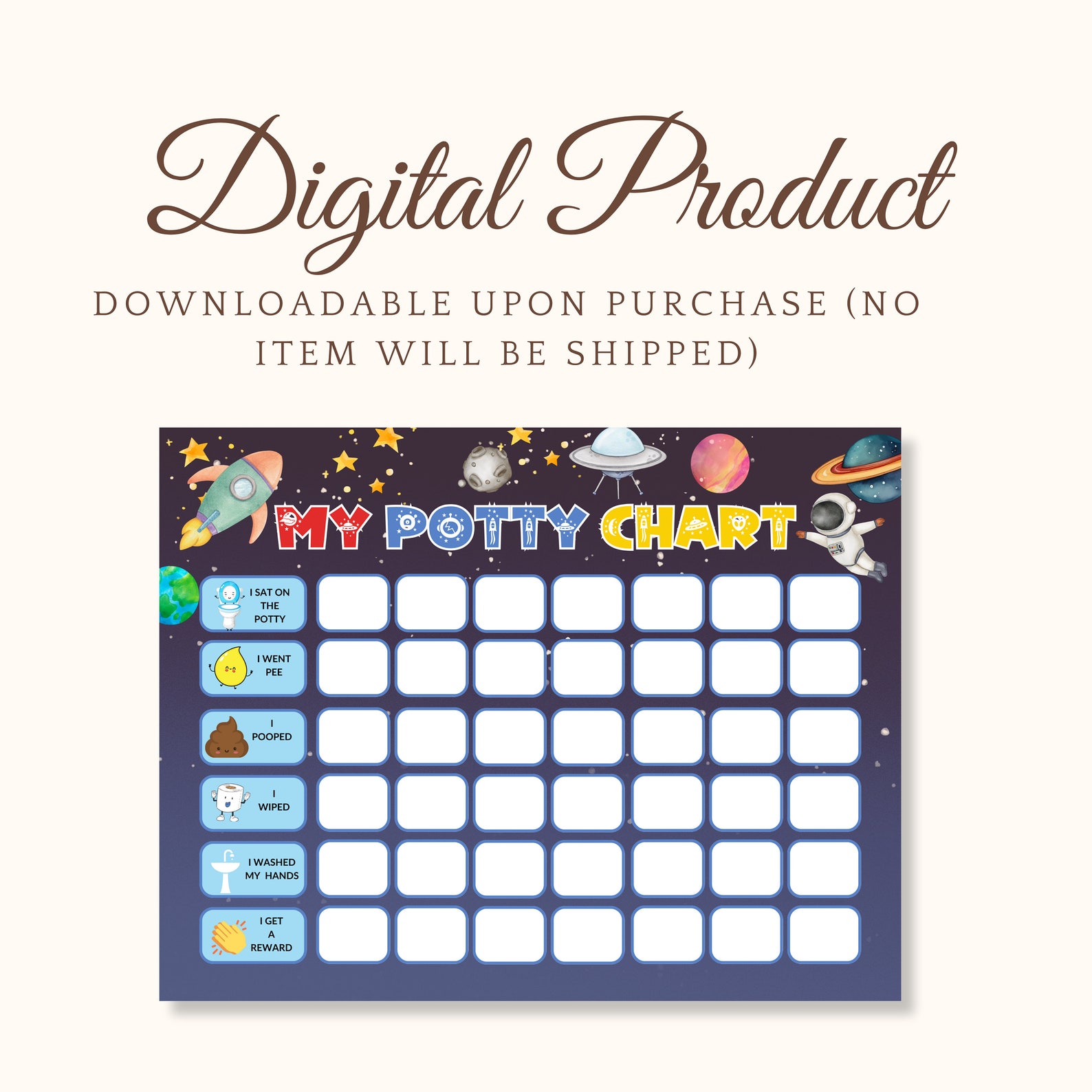 Space Potty Chart for Girls Boys Toilet Training Chart Kids Potty Chart ...