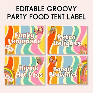 Editable Retro 70s Party Food Label Groovy Blank Food Tent Card Labels ...