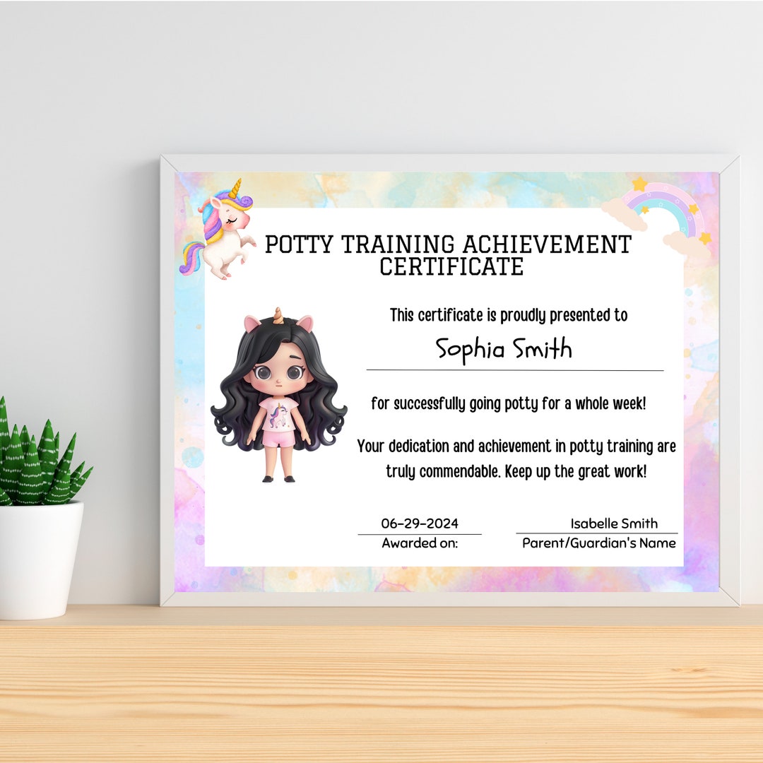 Unicorn Potty Training Certificate Customized Template Printable Edit ...