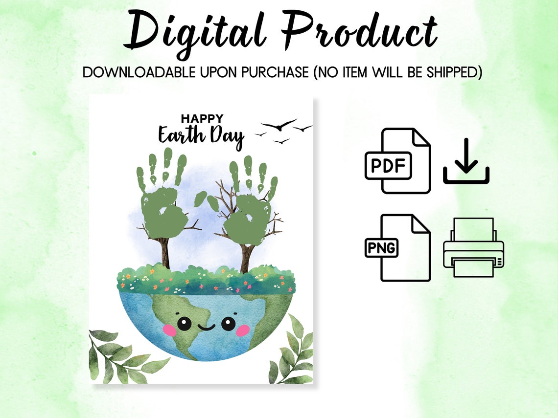 Earth Day Handprint Art Craft Printable Happy Earth Day Gift DIY Craft ...