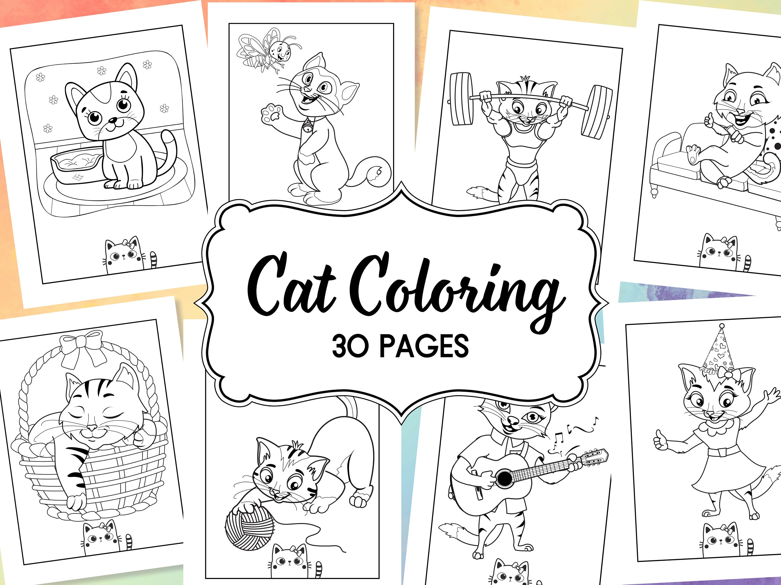 Printable Cat Coloring Pages 30 Funny Fantasy Cats Like People Kids ...